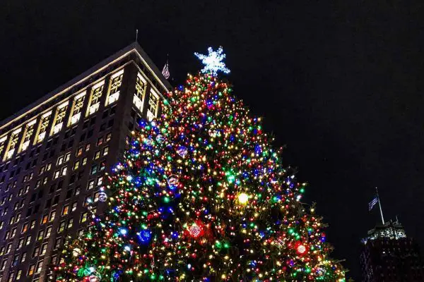 Detroit Christmas Tree At Night - The Epicurean Traveler